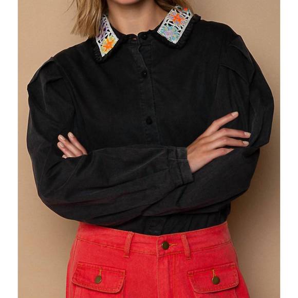 POL | Tops | New Pol Granny Square Poplin Shirt In Black | Poshmark